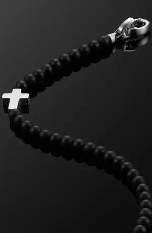 VINCERO Onyx Bead Cross Bracelet