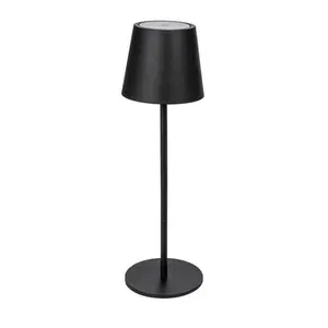 STORIED HOME Round Metal Led Rechargeable Table Lamp - Black