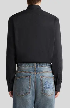 Etro Roma Paisley Cotton Jacquard Dress Shirt - Black