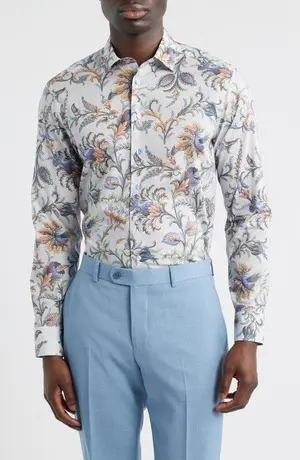 Etro Roma Cotton Muslin Dress Shirt - Printed Azure/white Base
