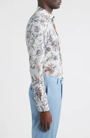 Etro Roma Cotton Muslin Dress Shirt - Printed Azure/white Base