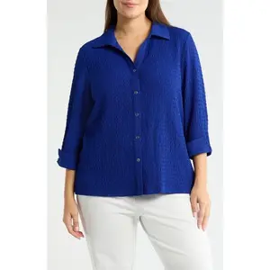 KASPER Ridge Knit Button-up Shirt - Royal Signature