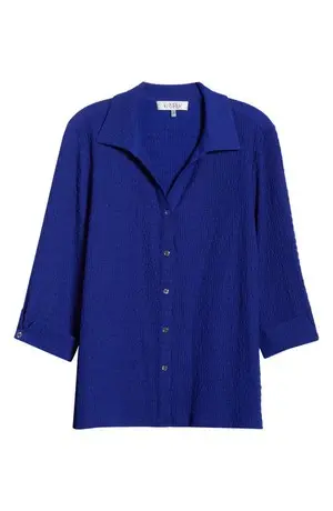 KASPER Ridge Knit Button-up Shirt - Royal Signature