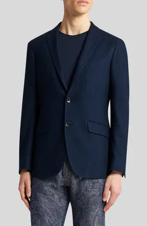 Etro Roma Navy Textured Cotton Knit Blazer - Blue Scurissimo