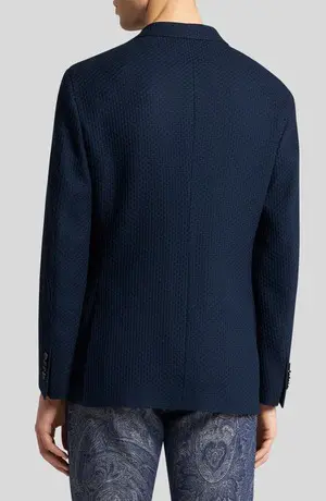 Etro Roma Navy Textured Cotton Knit Blazer - Blue Scurissimo