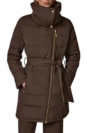 Donna Karan New York Water-resistant Belted Puffer Coat - Espresso