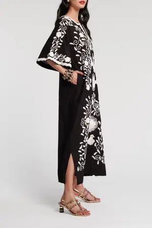 FRANCES VALENTINE Embroidered Caftan - Black/multi