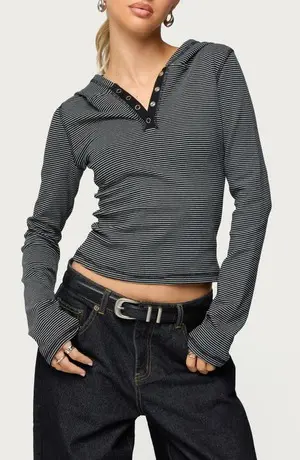 EDIKTED Striped Hooded Henley
