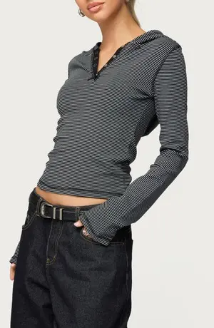 EDIKTED Striped Hooded Henley