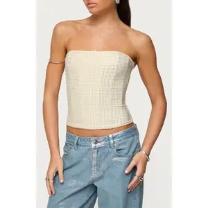 EDIKTED Rhinestone Strapless Corset Top - Cream