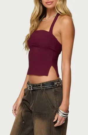 EDIKTED Dara Halter Top - Maroon