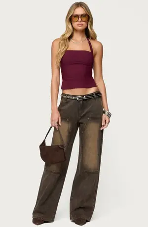 EDIKTED Dara Halter Top - Maroon