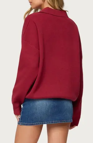 EDIKTED Lorie Oversize Polo Sweater - Red