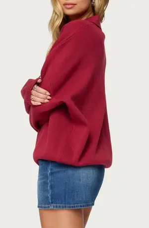 EDIKTED Lorie Oversize Polo Sweater - Red