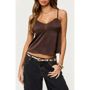 EDIKTED Lace Trim Satin Camisole - Brown