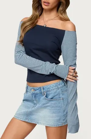 EDIKTED Contrast Stripe Off-the-shoulder Top