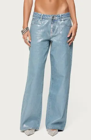 EDIKTED Shiny Wide Leg Jeans