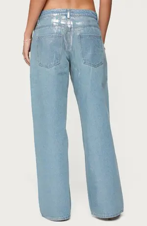 EDIKTED Shiny Wide Leg Jeans