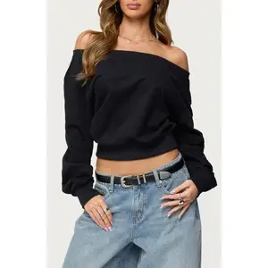 EDIKTED Cotton Blend Off-the-shoulder Sweatshirt - Black