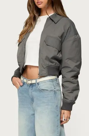 EDIKTED Oversized Ruched Sleeve Bomber Jacket