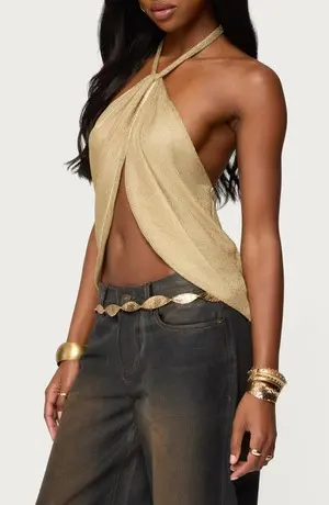 EDIKTED Metallic Halter Top - Gold