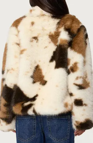 EDIKTED Rayan Cow Print Faux Fur Jacket