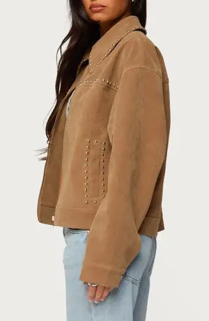 EDIKTED Memphis Studded Faux Suede Jacket - Tan