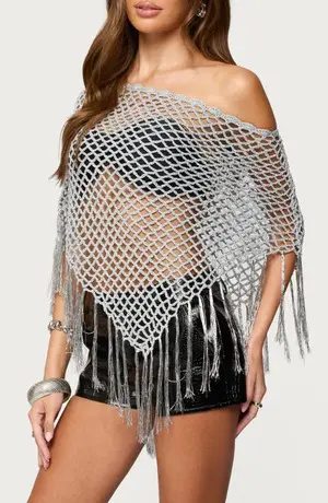 EDIKTED Metallic Fringe Poncho