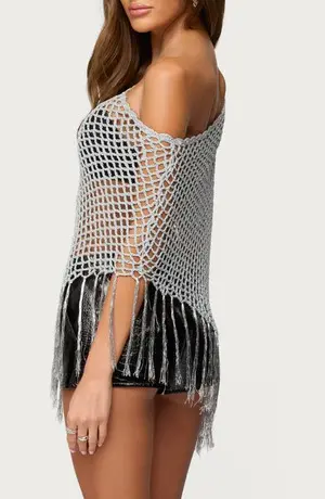 EDIKTED Metallic Fringe Poncho