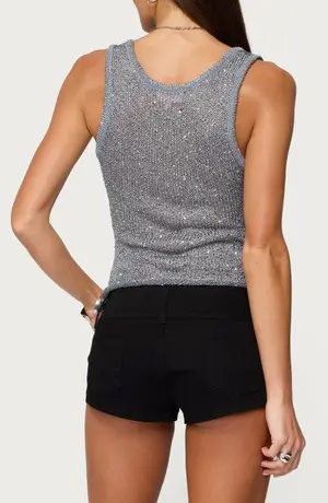 EDIKTED Eleora Sequin Knit Tank - Gray