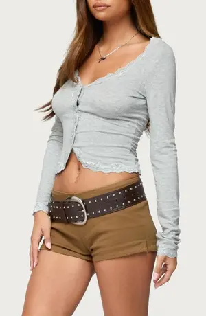 EDIKTED Gayle Lace Crop Top - Gray-melange