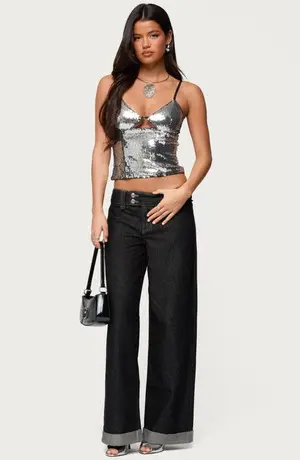 EDIKTED Sequin Keyhole Crop Camisole