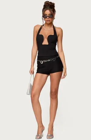 EDIKTED Abstract Cutout Halter Top - Black