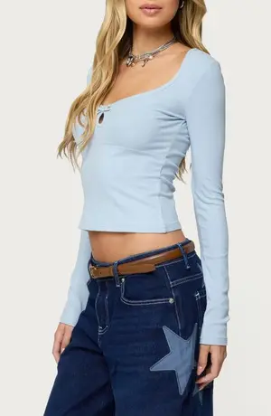 EDIKTED Keyhole Cutout Long Sleeve Top
