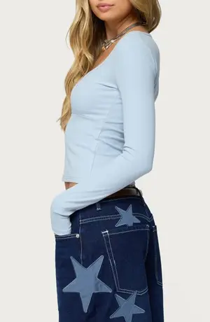 EDIKTED Keyhole Cutout Long Sleeve Top