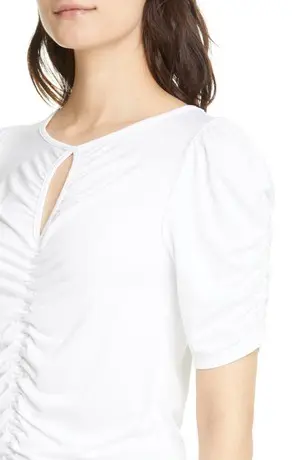 FRAME Shirred Keyhole Neck T-shirt