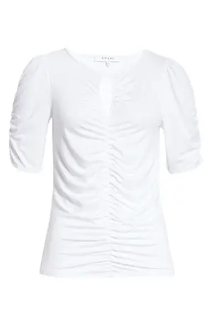 FRAME Shirred Keyhole Neck T-shirt