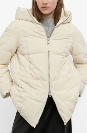 Mango Quilted Hooded Puffer Coat - Vanilla