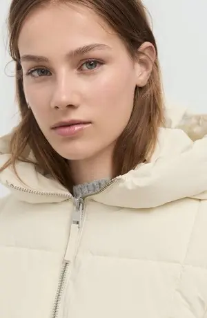Mango Quilted Hooded Puffer Coat - Vanilla