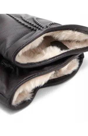 Mango Faux-fur Lined Leather Gloves - Chocolate