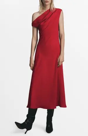 Mango Asymmetric Maxi Dress - Red