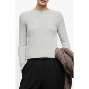 Mango Boat Neck Ribbed Sweater - Grey