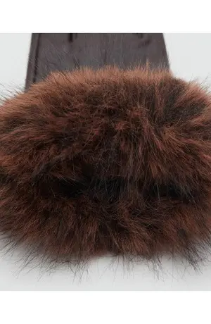 Mango Faux Fur Trim Leather Gloves