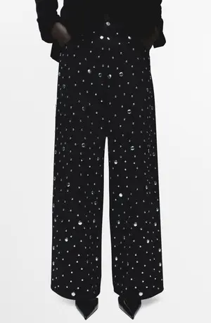 Mango Studded Straight-Leg Jeans Black Denim