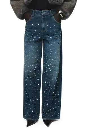 Mango Studded Straight-leg Jeans - Dark Blue