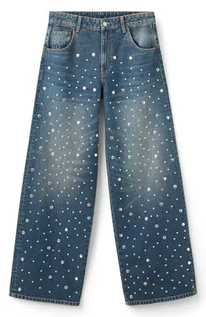 Mango Studded Straight-leg Jeans - Dark Blue