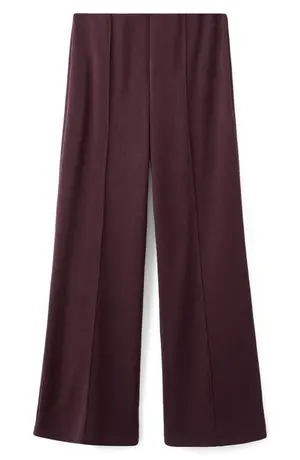 Mango Pleated Wide Leg Trousers - Burgundy