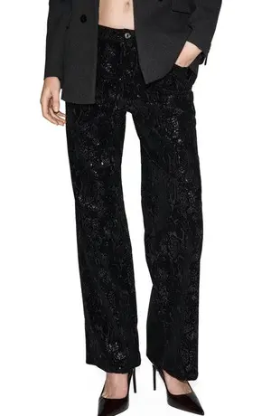 Mango Sequin Embellished Straight Leg Jeans