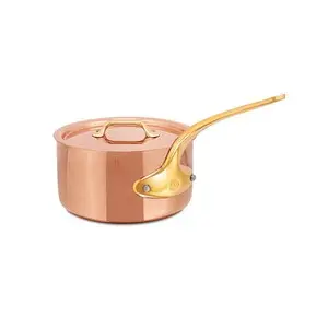 MAUVIEL M'heritage 200 B 2mm Polished & Stainless Steel Sauce Pan With Lid, And Brass Handles - Copper