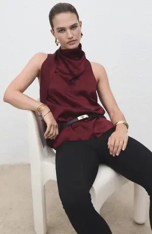 Mango Satin Sleeveless Top With Scarf